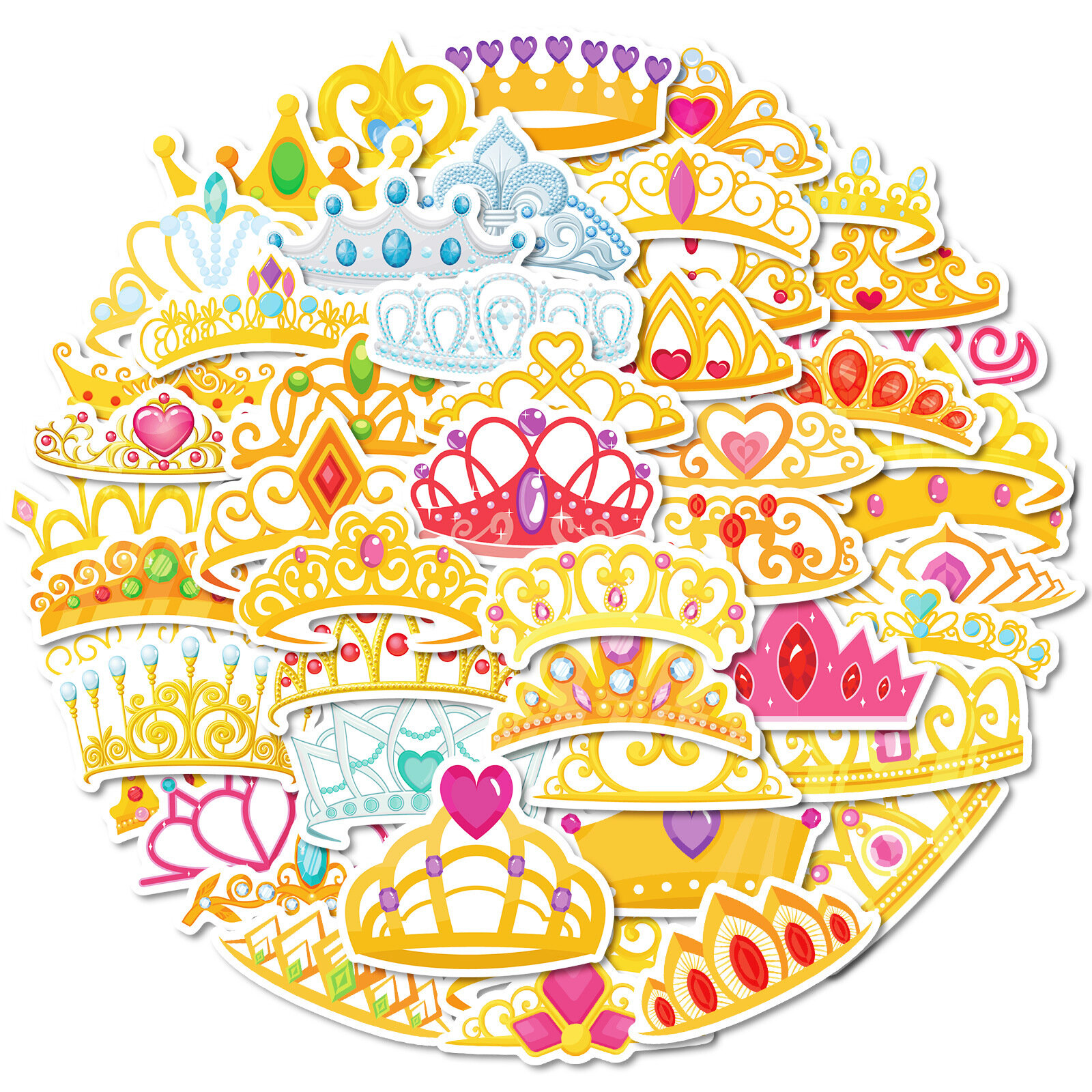 Набор из 50 наклеек с короной принцессы, милые водонепроницаемые наклейки с золотой тиарой для детей и девочек, виниловые наклейки для скрапбукинга, ноутбука, чемодана, чехла для телефона, бутылки с водой, украшения своими руками, набор на королевску
