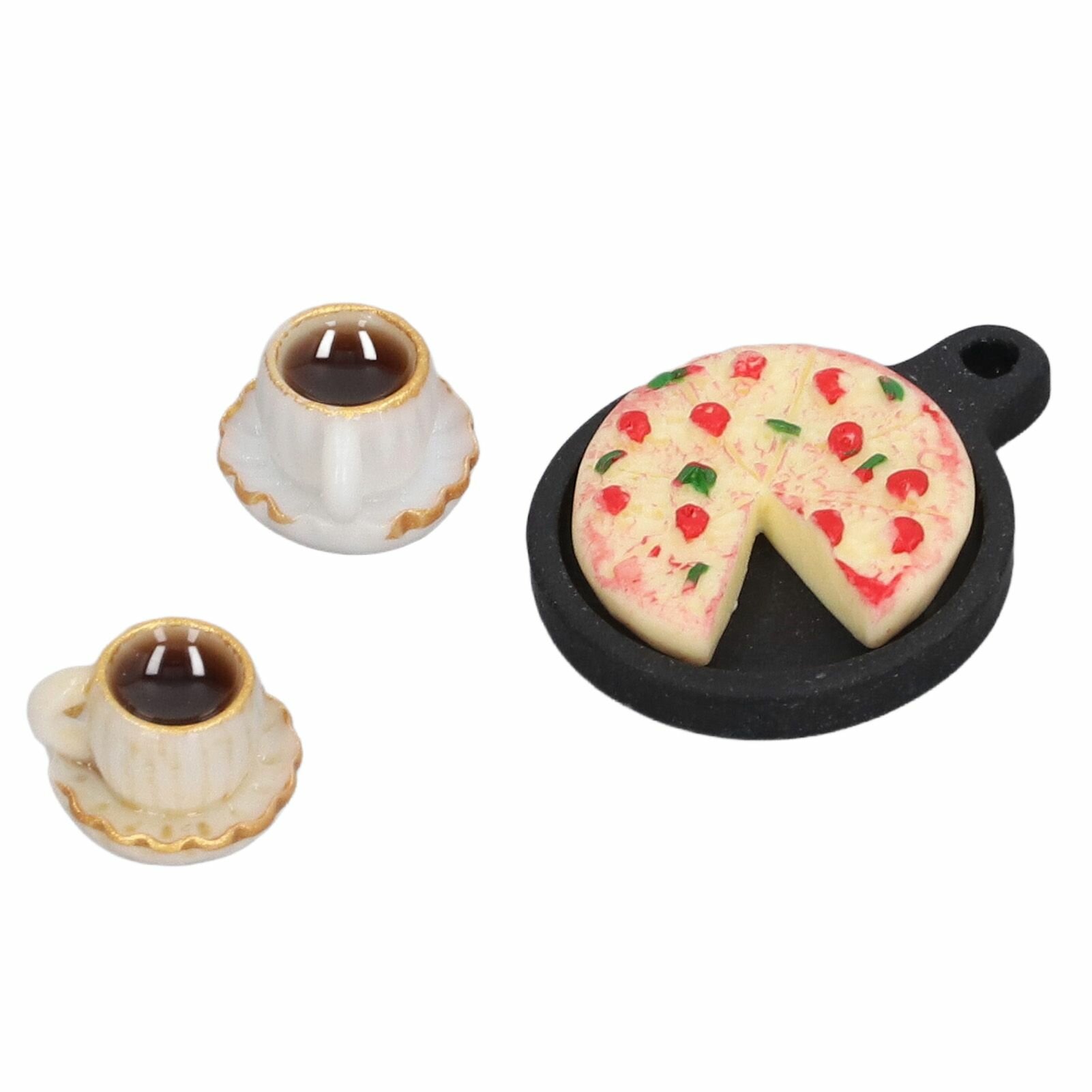 5 комплектов миниатюрных игрушек с едой для кукол, реалистичный дизайн, керамика и пластик, 5 противней, 10 чашек, 5 моделей пиццы