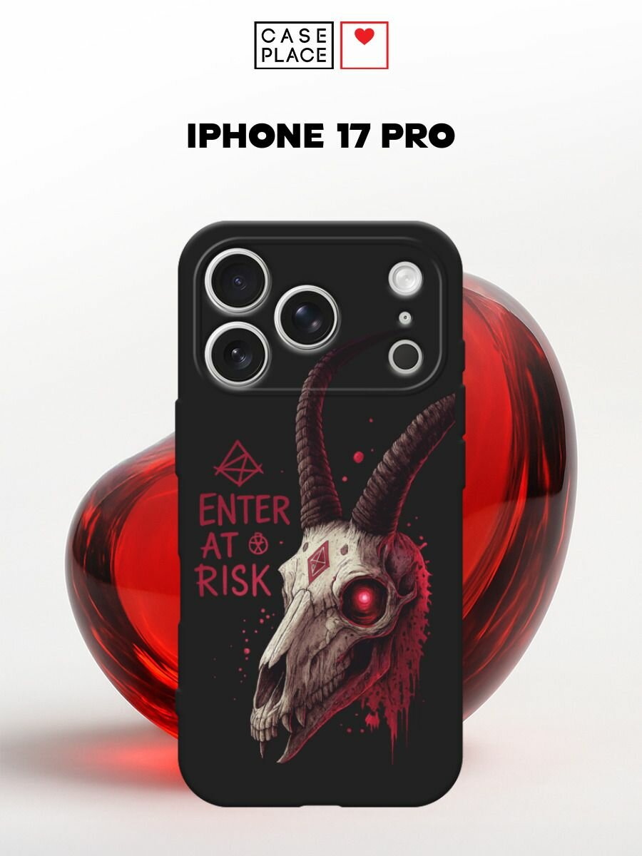 Черный матовый чехол на Apple iPhone 17 Pro / Айфон 17 Про с принтом Enter at risk