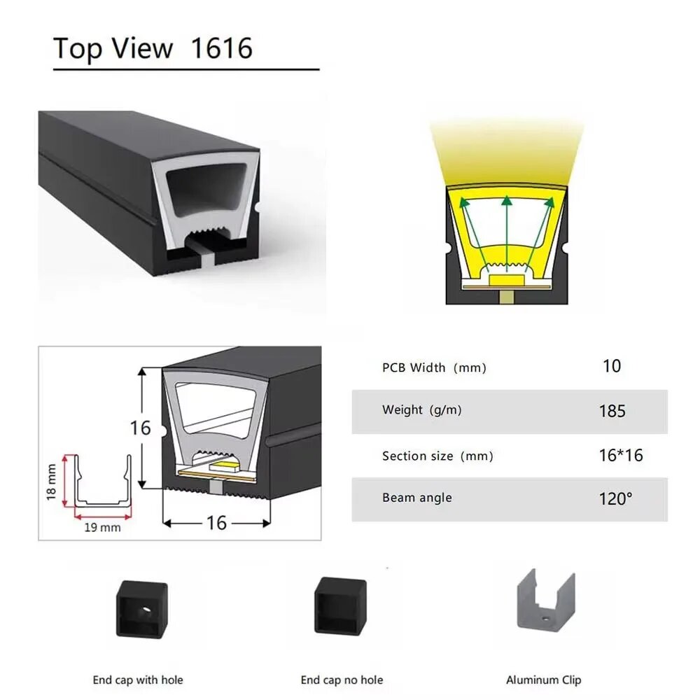 FUNZENXIN Силиконовая гибкая светодиодная трубка RGB Желтый, T1616 All Black, 1 м