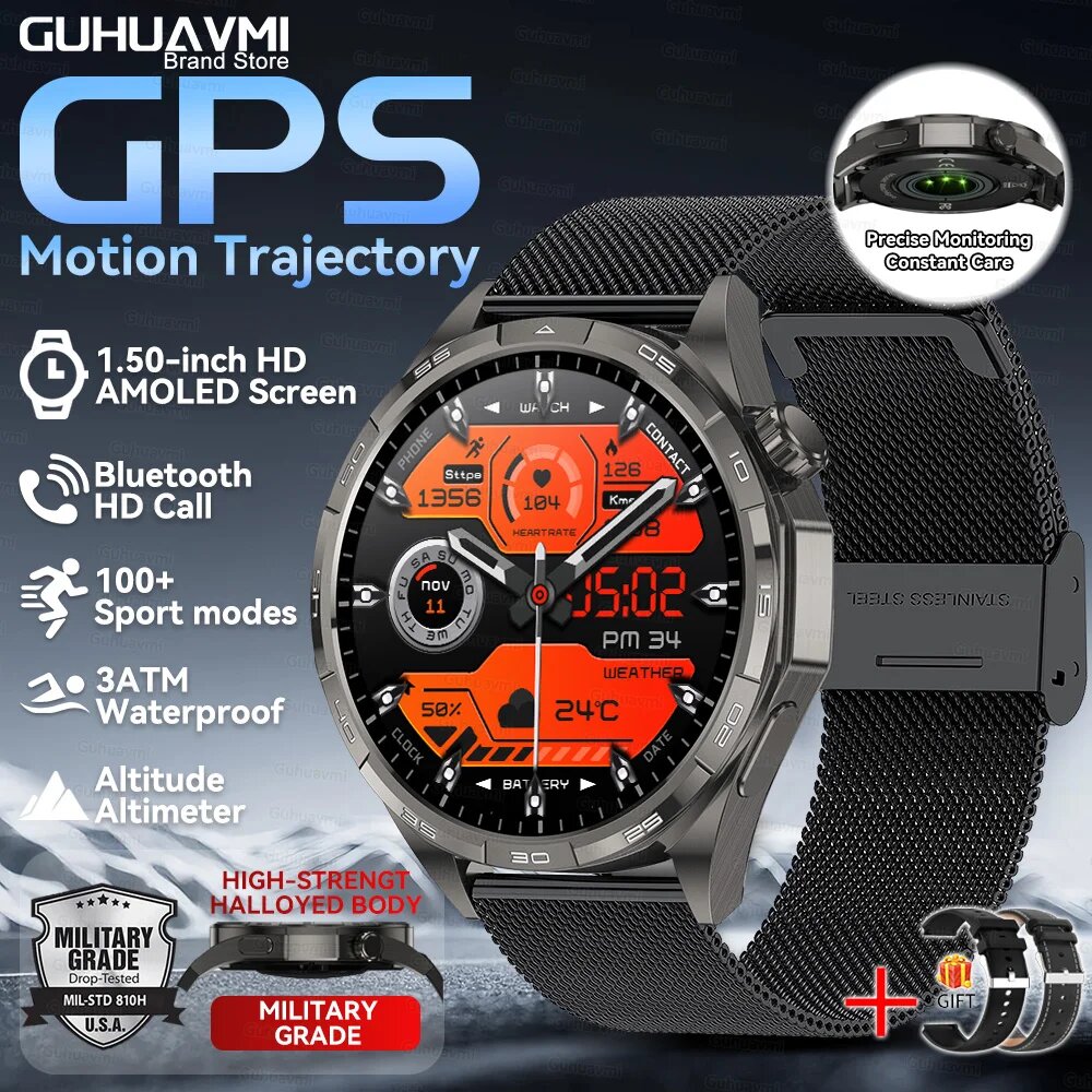 GUHUAVMI Watch 6 Pro Bluetooth Call Smartwatch 1.50' AMOLED GPS motion trajectory Heart Rate Outdoor Sports GT Smart Watch men