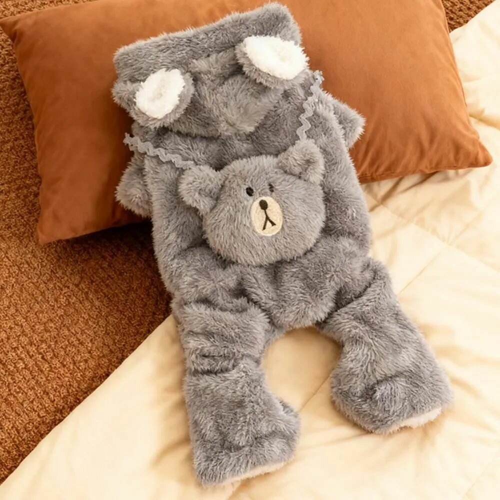 Теплая зимняя одежда для собак с капюшоном, комбинезон с мишкой для маленьких пород, утепленный флисом для йорка, той-терьера, шпица