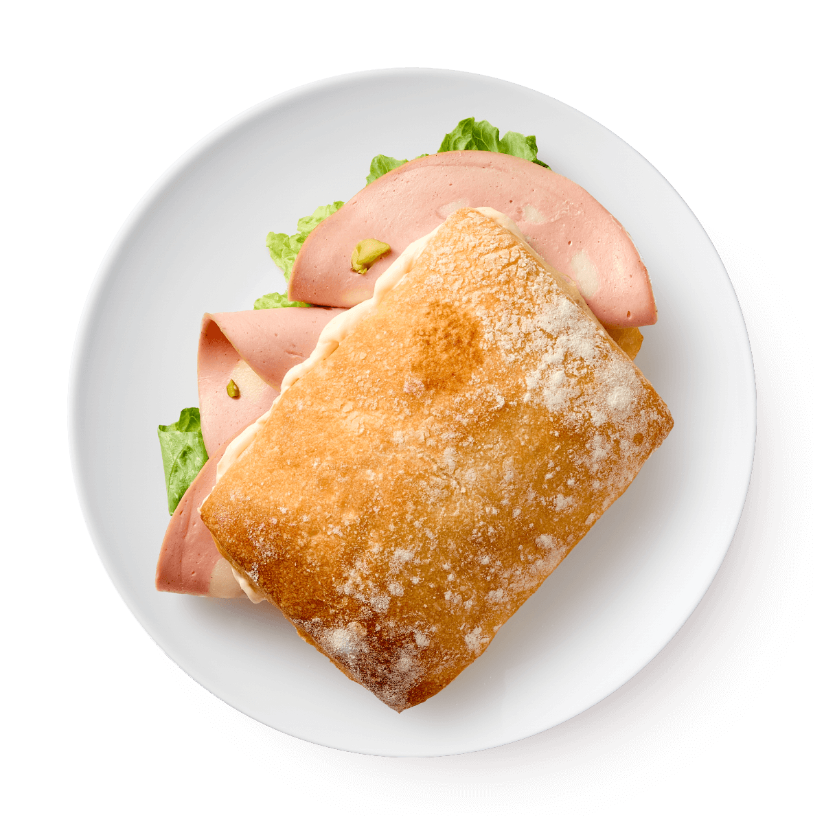 Чиабатта "Братья Караваевы", с мортаделлой, колбасой и сыром Гауда, 1 шт