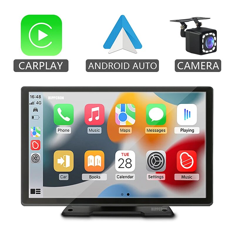 Автомобильный Мультимедийный Плеер Hippcron 9 Дюймов С Беспроводным CarPlay, Android Auto, IPS Сенсорным Экраном, Bluetooth, AUX