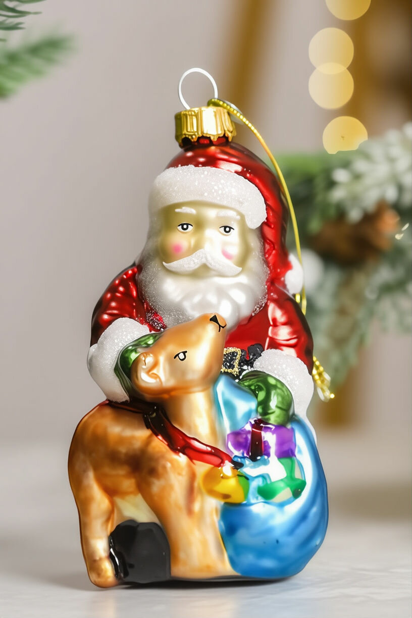 Стеклянная елочная игрушка Дедушка Мороз с Олененком, 11 см, Winter Deco 4060456-wd