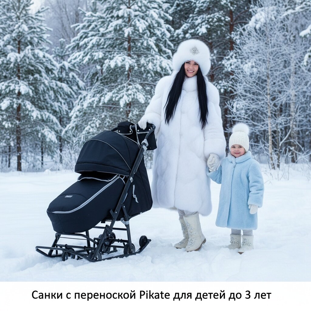 Санки-коляска "Travel", Pikate NEW 2025, цвет черный, с переноской