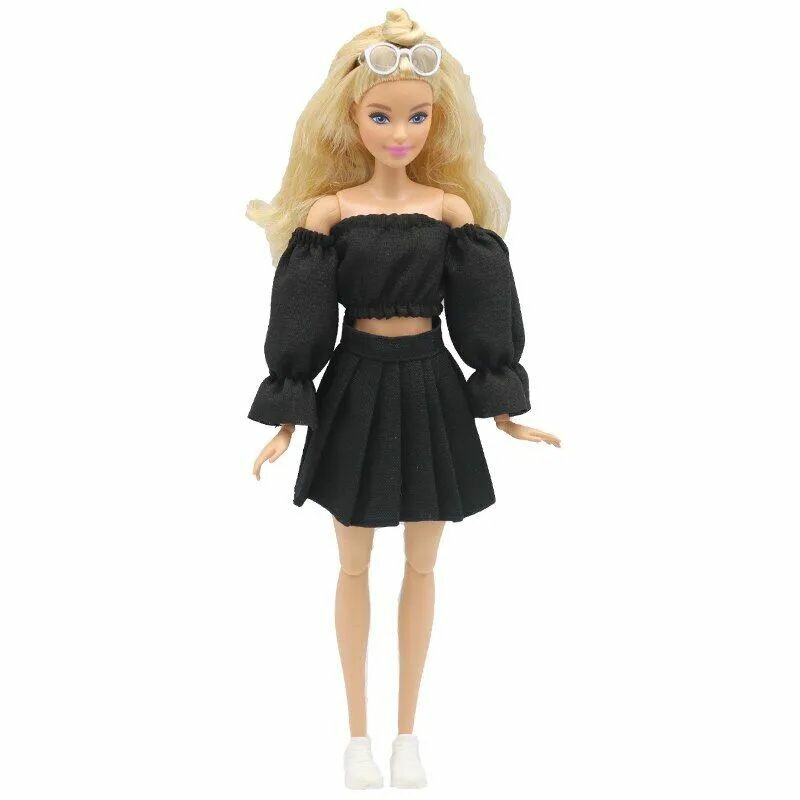 Черный топ белая юбка для куклы Барби комплект одежды