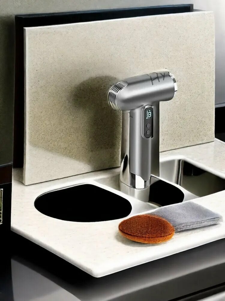 Фен для волос беспроводной，Аккумулятор емкостью 15 600 мАч 200 Вт, скоростей 3, кол-во насадок 1, серый