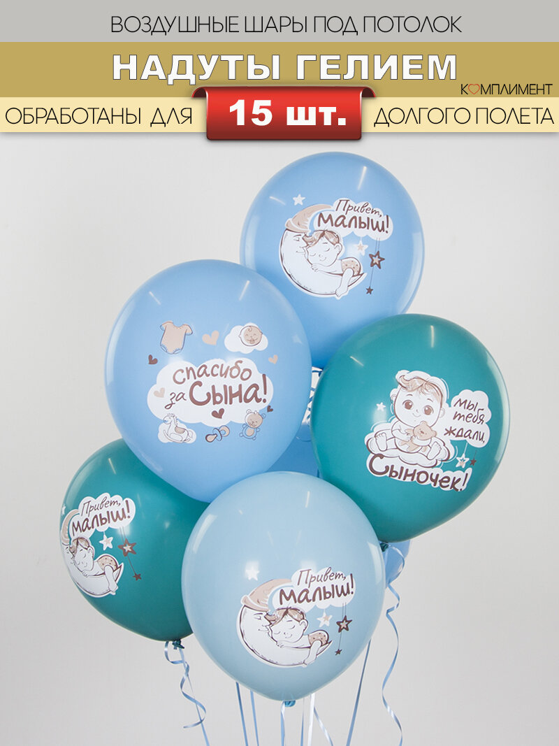 Воздушные шары с гелием на выписку для сына, шарики с гелием, 15 штук