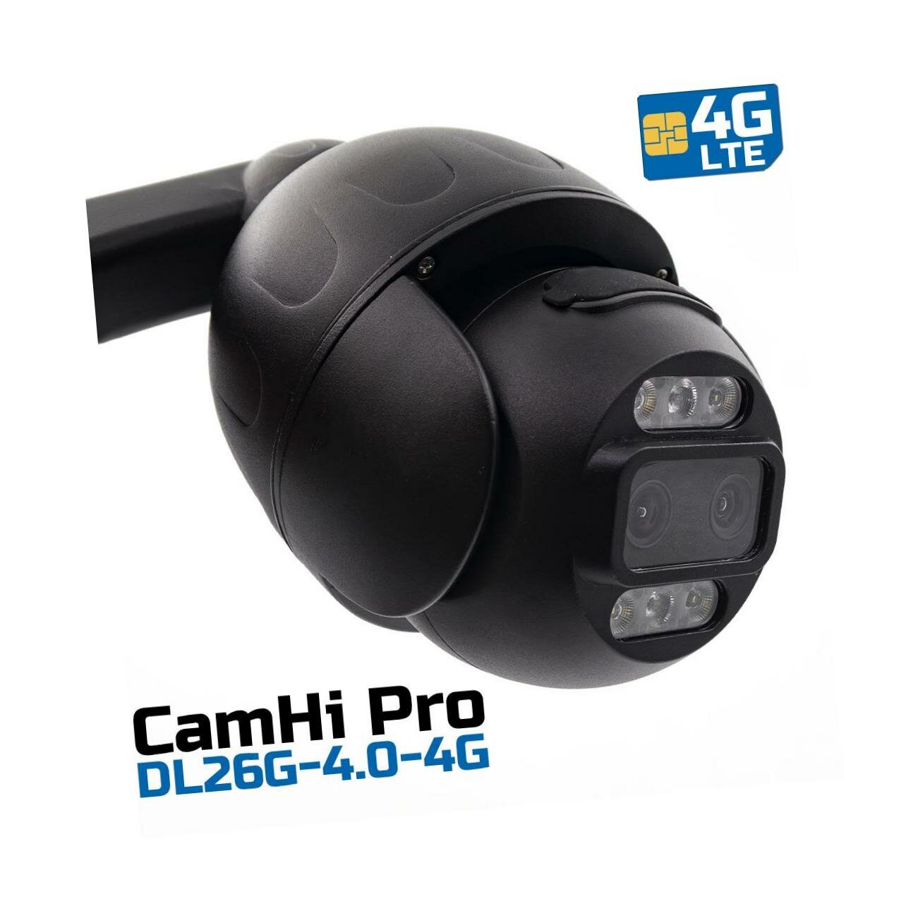 Уличная, купольная, поворотная, 4G-SIM/2х4Mp IP видеокамера наблюдения Cam-Hi-Pro DL.26. G-4.0(4G) с двумя камерами, работа через СИМку, металл корпус