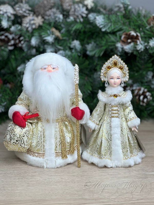 АртМороз Дед мороз и Снегурочка русские 24см, новогодняя игрушка под ёлку, авторская кукла ручной работы