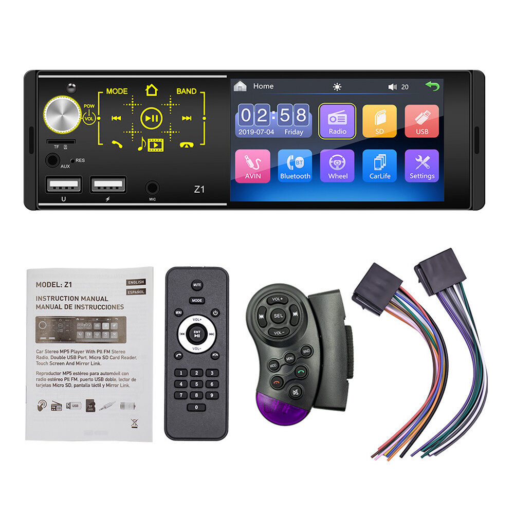 Автомобильный Mp5 Плеер: 4.1-Дюймовый Сенсорный Экран Высокое Качество Звука 90dB SNR - Универсальный Аудио И Видеоформат Мультимедийный Проигрыватель For Легкая Установка В Автомобиль