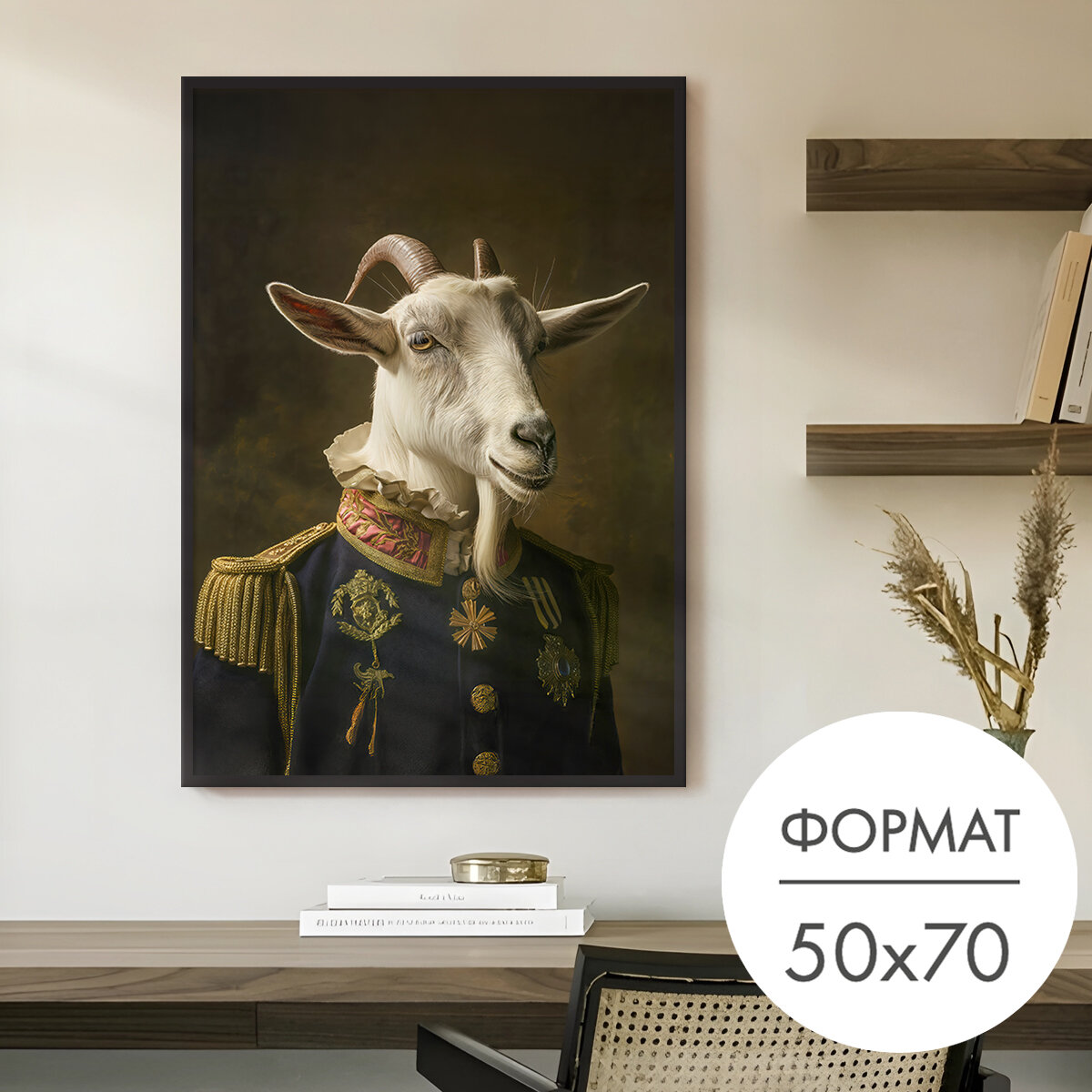 Постер "Козел в мундире портрет" 50х70 без рамки для интерьера