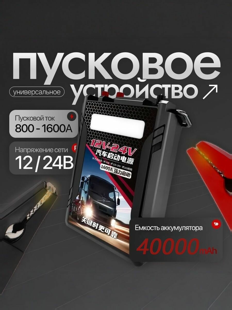 Портативное пусковое пуско-зарядное устройство для легковых и грузовых автомобилей Jump Starter 30000 mAh на 12/24 вольт