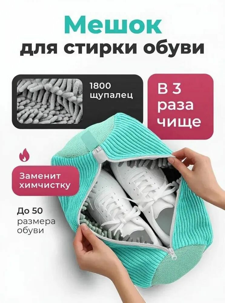 Мешок сумка для стирки обуви и кроссовок в стиральной машине, синий