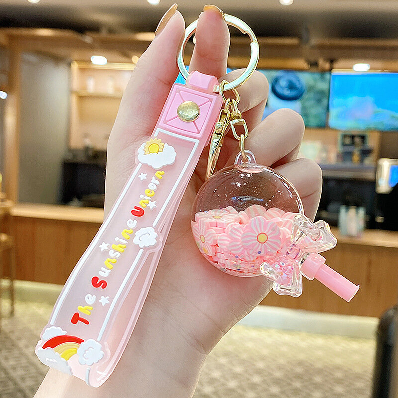 Кулон в виде зыбучих песков с розовыми цветами, плавающими в масле, брелок для ключей от машины, подвеска для детского рюкзака, подарок на праздник.