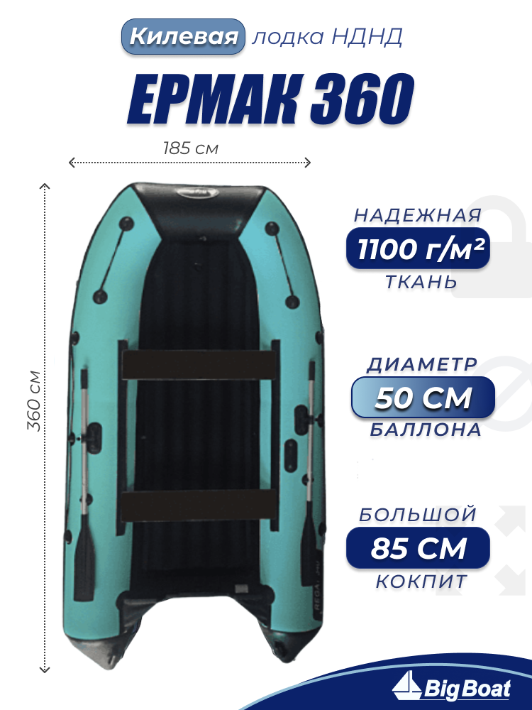 Надувная, под мотор, лодка из ПВХ для рыбалки НДНД Ermak (Ермак) 360