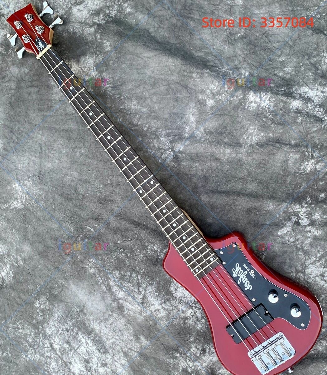 4-Струнная электрогитара Hofner Bass Mini Travel Red с чехлом для гитары (для левшей / правшей)
