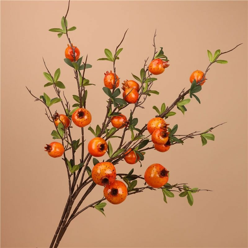 Искусственный цветок граната, декоративный цветок, красный фрукт, фрукт удачи, ветка хурмы, новогоднее украшение, цветочный орнамент на Новый год