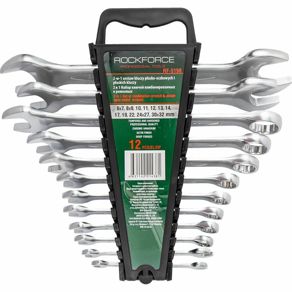 Набор комбинированных и рожковых ключей ROCKFORCE 12пр. RF-5198 47182