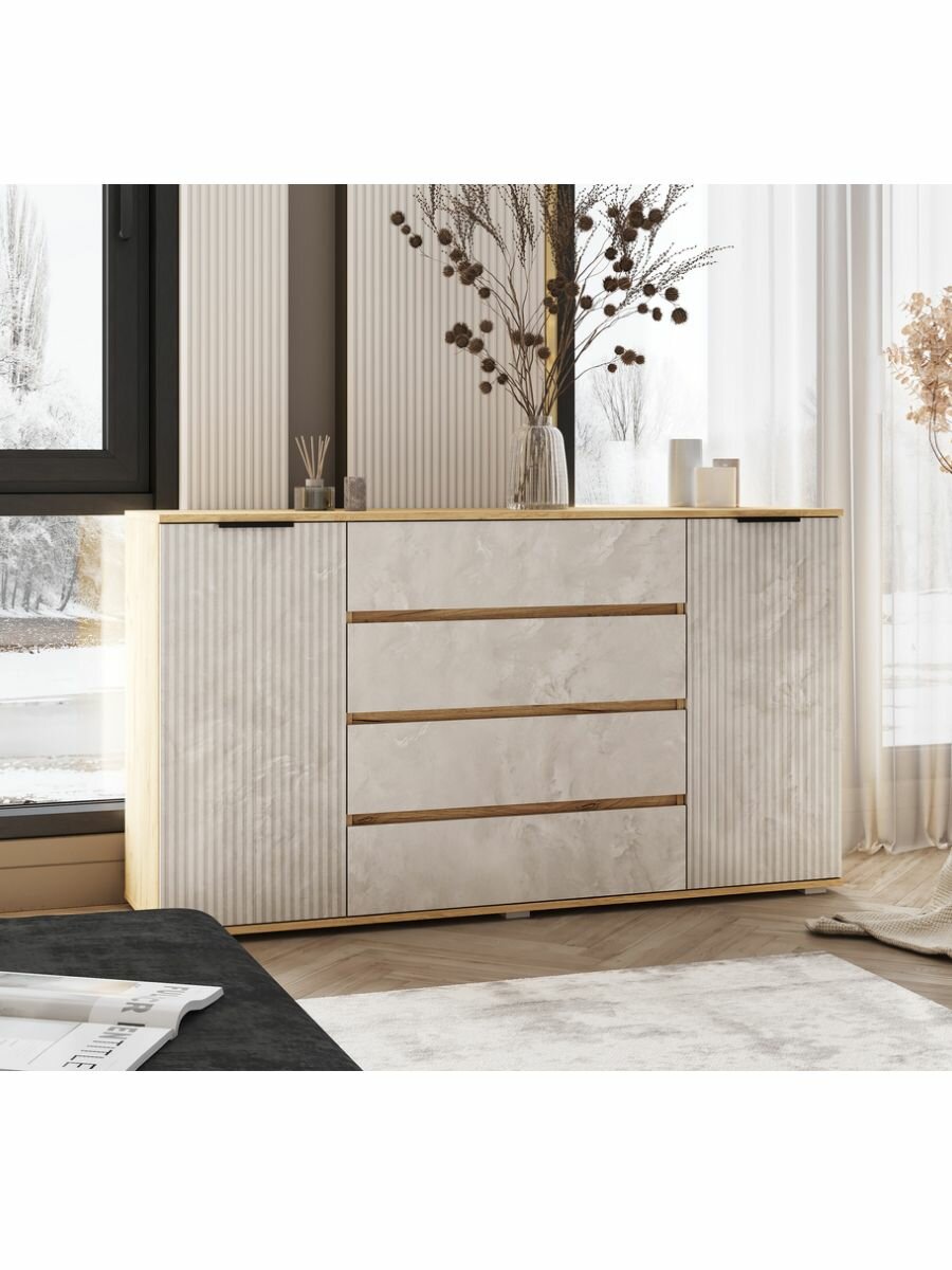 Комод Марвэл МДФ/ЛДСП 1600х900х450, Дуб крафт/Мальта, с ящиками и полками, МИФ