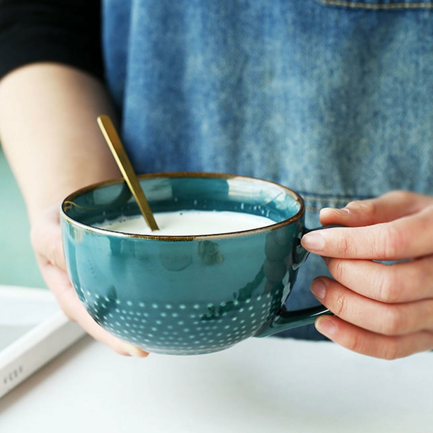 HAQI Большая керамическая кружка 700 мл — для кофе, супа, каши, мороженого (красно-оранжевый) | Подарок на новоселье, праздник