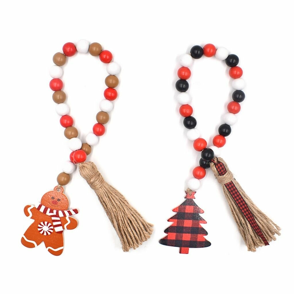 Рождественский венок из деревянных бус с молитвенными бусинами в стиле фермерского дома