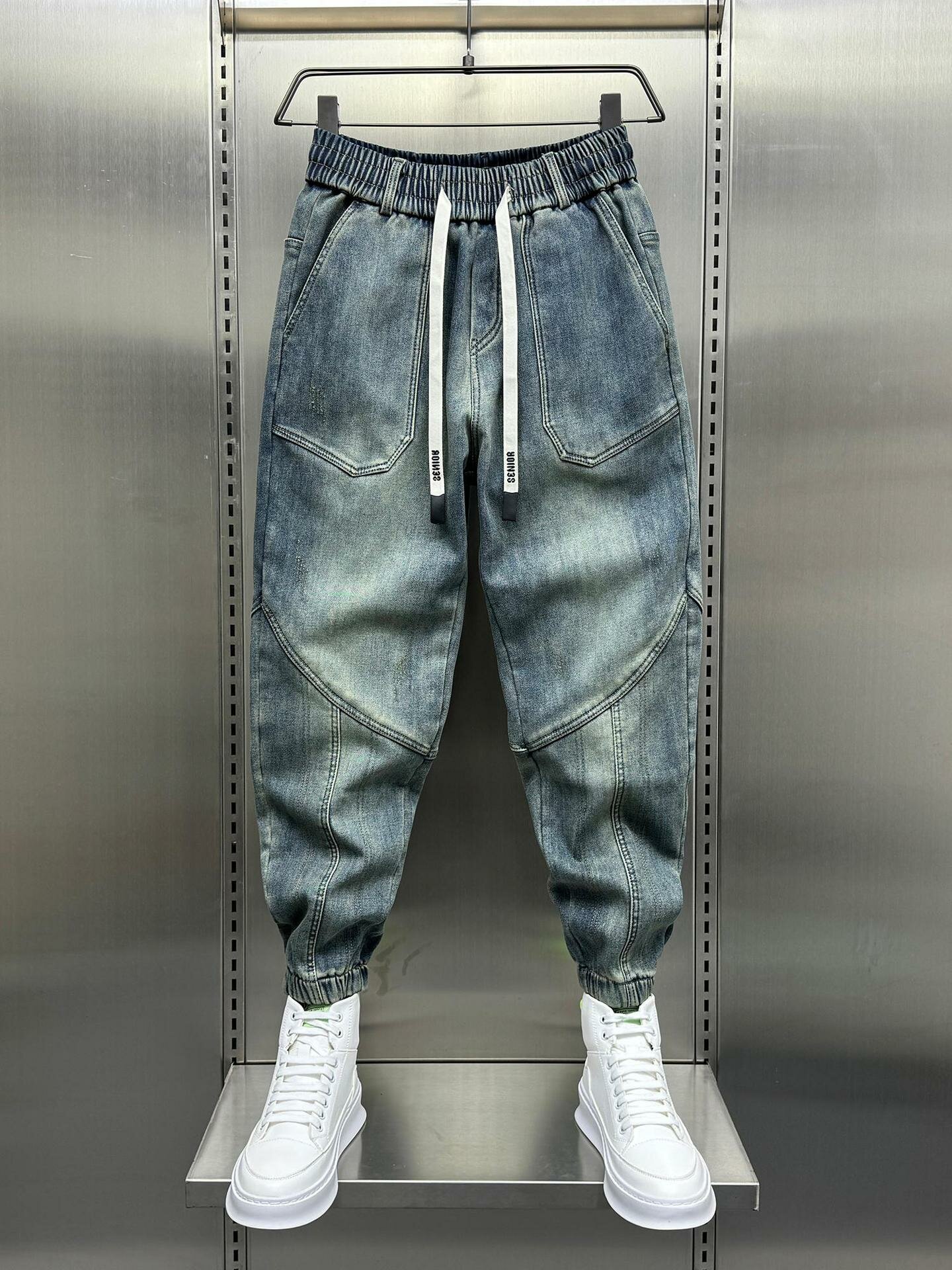 Тренд RONG CH Мужские Джинсы Кроп Премиум Стиральные Тренд Слим Деним, Размер_XL