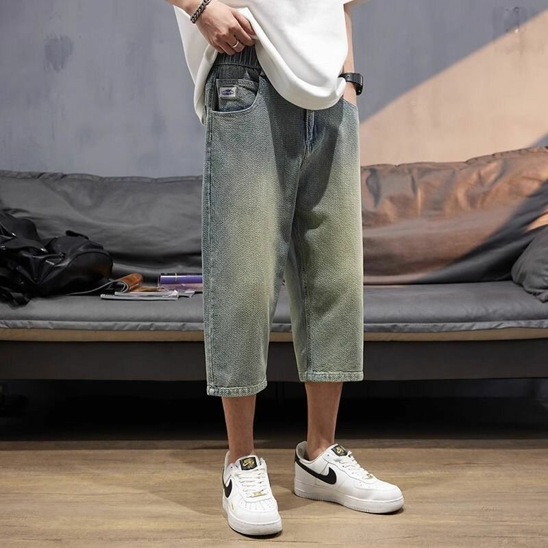 MON Мужские Джинсы Лето Мода Кроп Кэжуал Деним, Размер_M