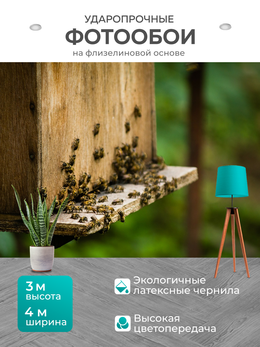 Фотообои моющиеся ударопрочные "Пчелы, пчеловодство, насекомое" 400x300 см. флизелиновые на стену