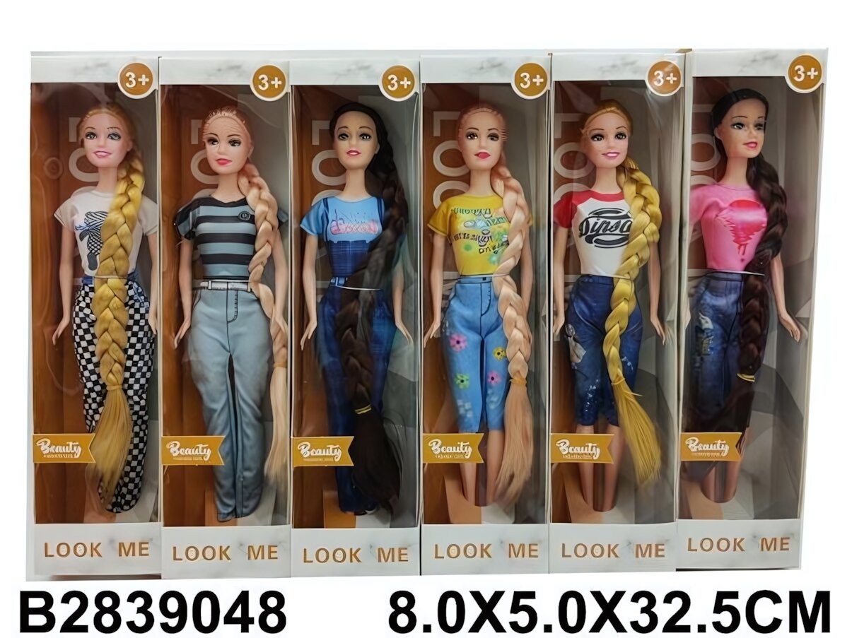 Кукла модельная "LOOK ME" 32,5 см, с длинной косой, микс из 6 цветов, в коробке