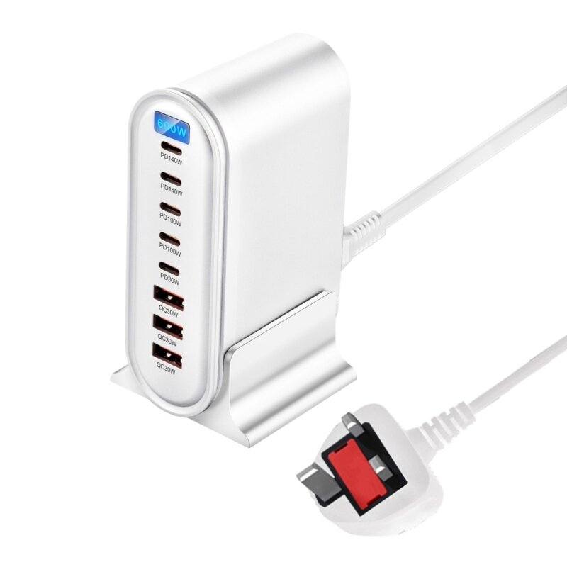 600 Вт Зарядное Устройство 8 Портов USB C Адаптер Питания PD3.1 Концентраторы Быстрой Зарядки 140 Вт для Ноутбука Телефона Планшета UK Plugs Офисного Использования