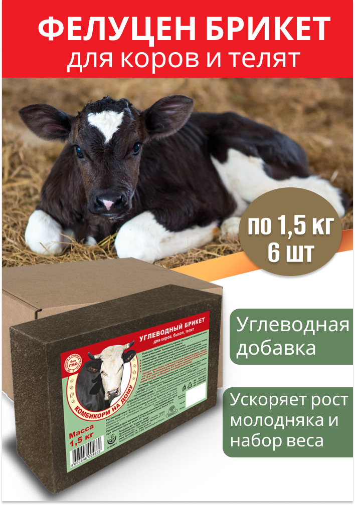 Комплект Брикет Фелуцен для коров, быков и телят по 1,5кг, 6 штук