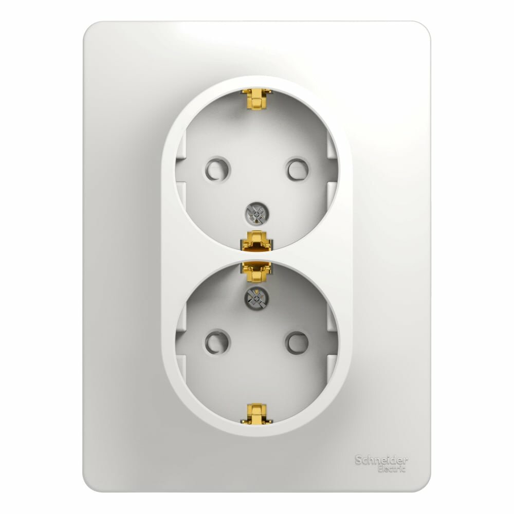 Двухместная розетка Systeme Electric СП Glossa защ. шторки, с заземлением, в сборе белая GSL000126