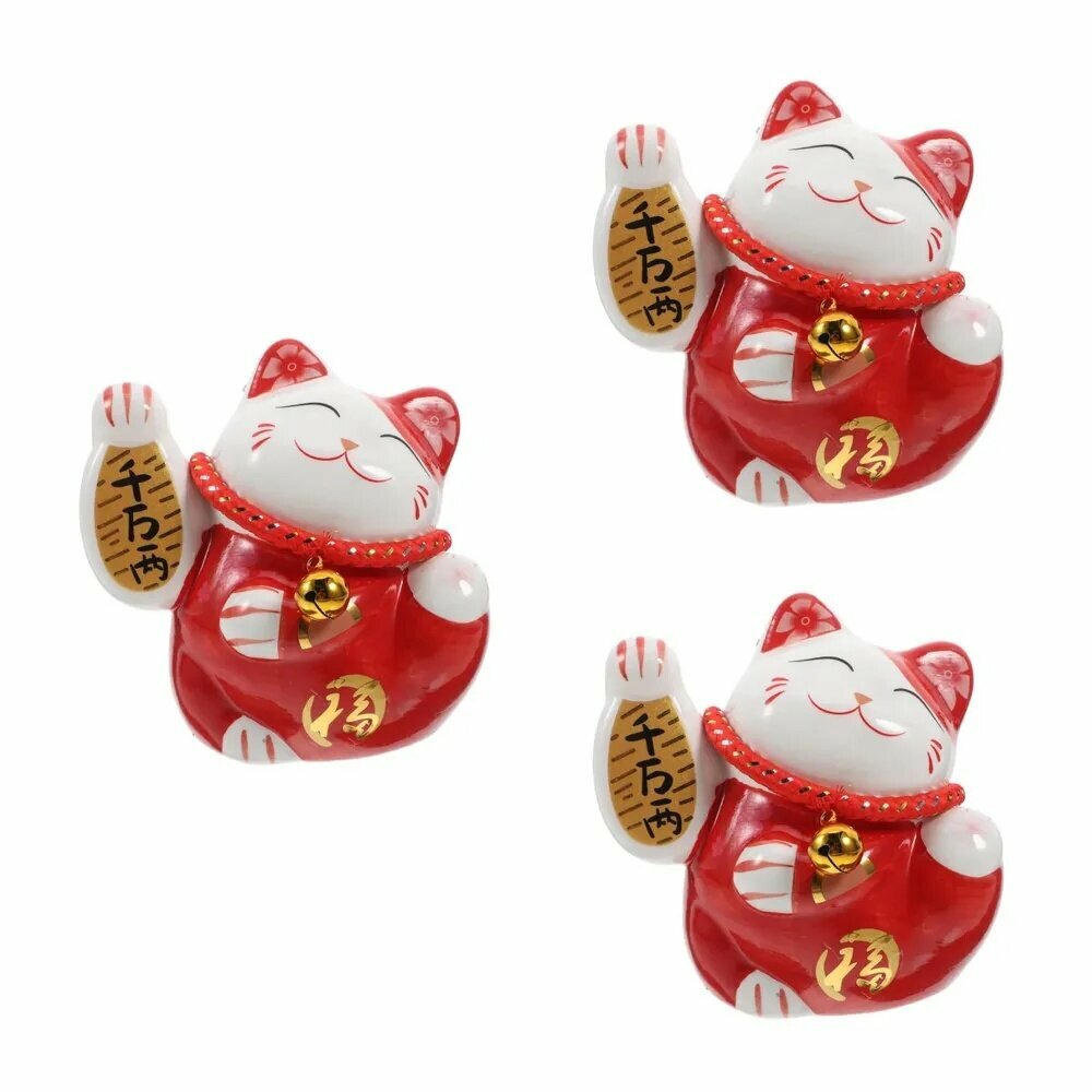Копилка maneki-neko, керамическая, манящий кот, красная, 3 шт. — фото 1