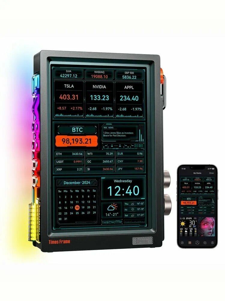Divoom Times Frame прозрачная цифровая фоторамка 10,1 дюйма, ОС Smart Linux, RGB-светодиодная ручка, Wi-Fi, 64 ГБ, более 400 циферблатов