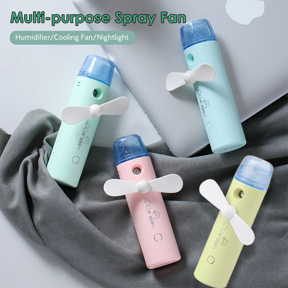 Вентилятор-мистерил Маленький Ручной Вентилятор Портативный Мини Вентилятор Влажнитель USB Заряжаемый Вентилятор Мisting Fan Цвет Зеленый/Синий/Розовый/Желтый Размер 15*4*4cm Батарея 3.7V 1200mAh Для Уличного И Домашнего Использования