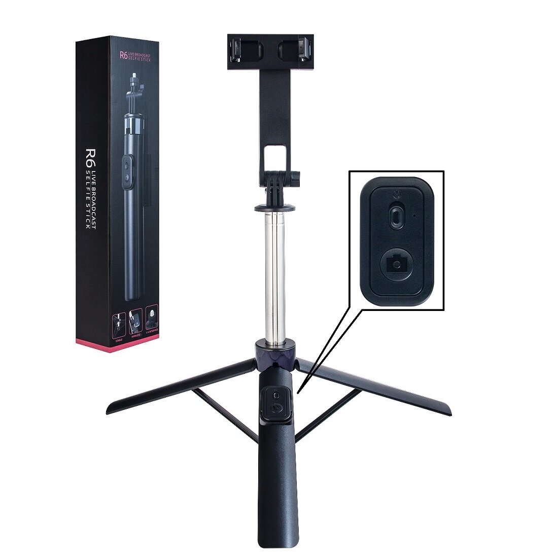 Монопод трипод ISA R6, селфи палка с блютуз пультом, 175 см, черный