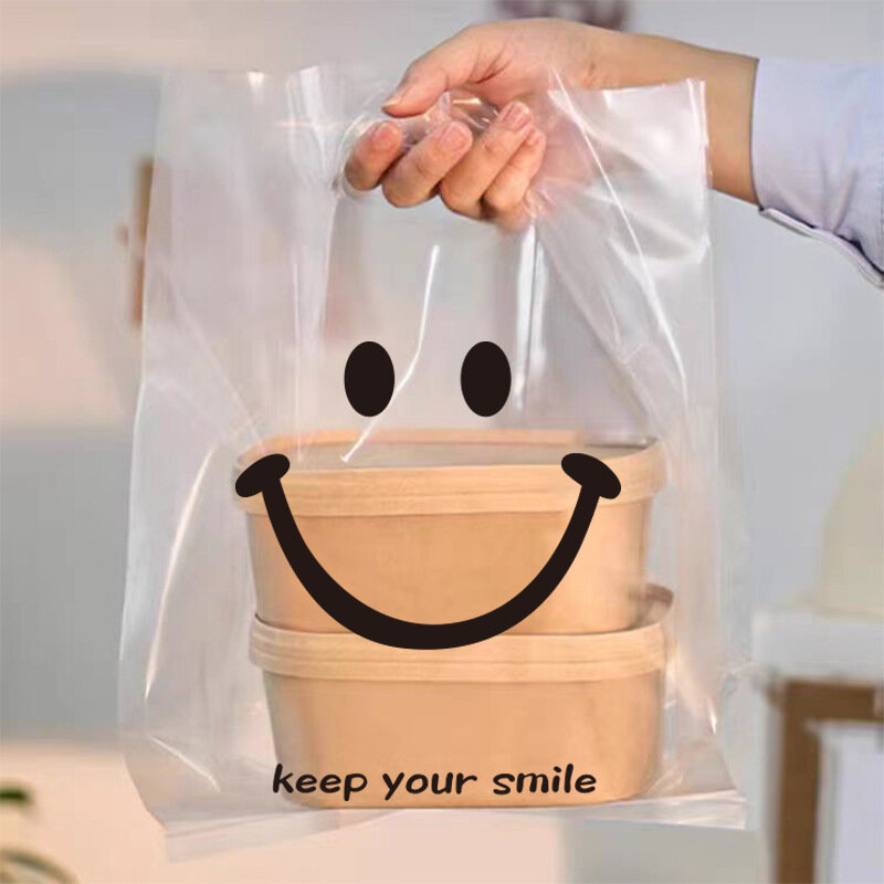 Утолщенный прозрачный пластиковый пакет для выноса от интернет-знаменитости для фруктового салата, хлеба, выпечки, фастфуда, напитков, упаковка, ручная сумка