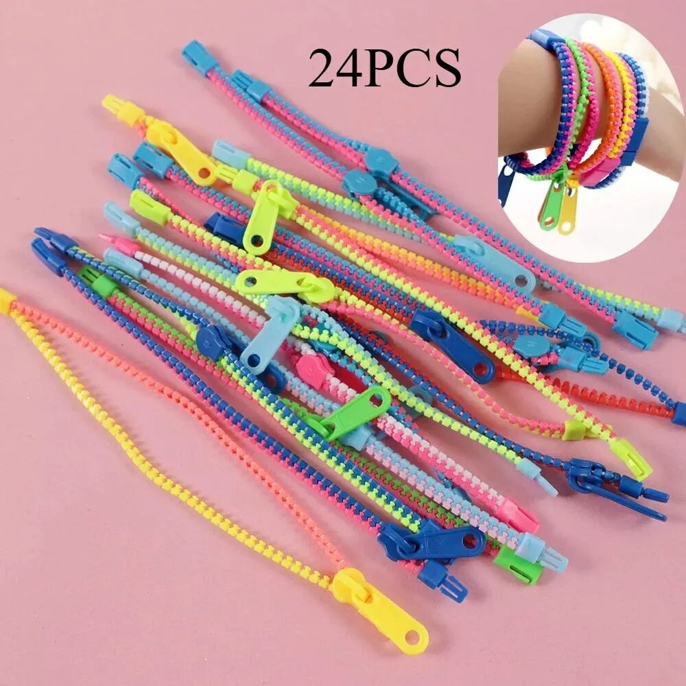 Антистрессовые браслеты на молнии 12/24 шт, игрушки-антистресс для аутистов, детские подарки на день рождения