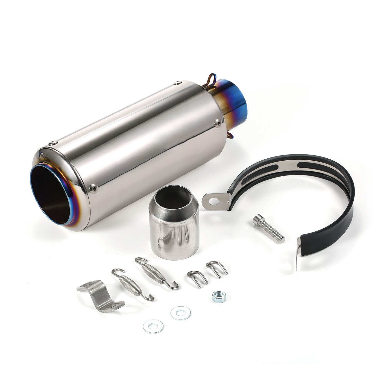 Выхлопная труба для мотоцикла универсальная 38-51мм, глушитель для мотоцикла и квадроцикла, серебристый цвет, из нержавеющей стали, с набором крепежа, 1 шт.