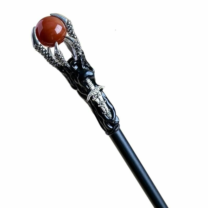 Волшебная трость с орбом и когтями дракона, - красный агат