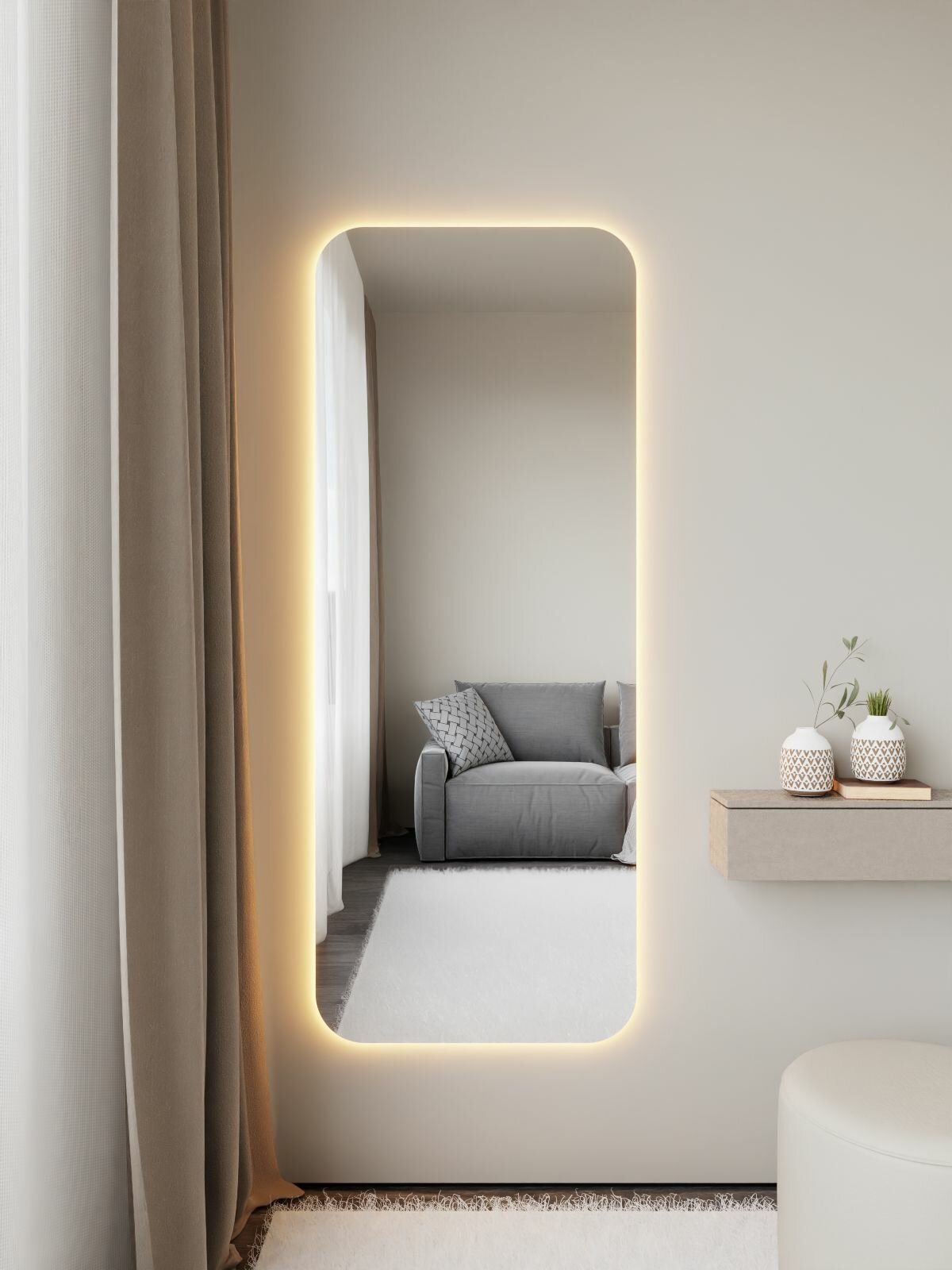 Зеркало настенное 170х60 см. мягкий квадрат BLX MIRROR с подсветкой теплый свет 3000К