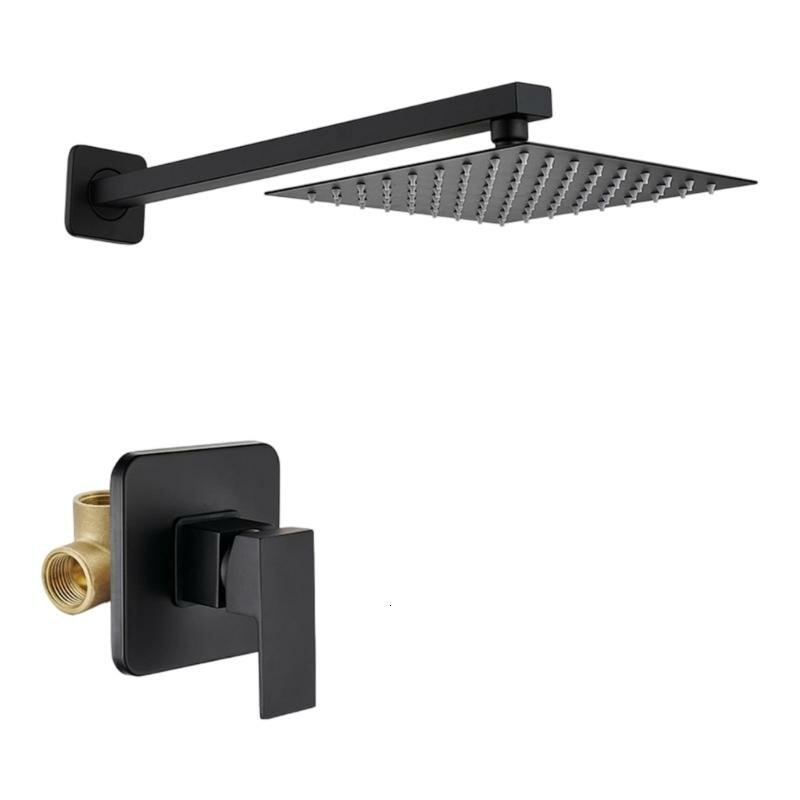Настенный встраиваемый душевой набор с квадратными клапанами, Черный