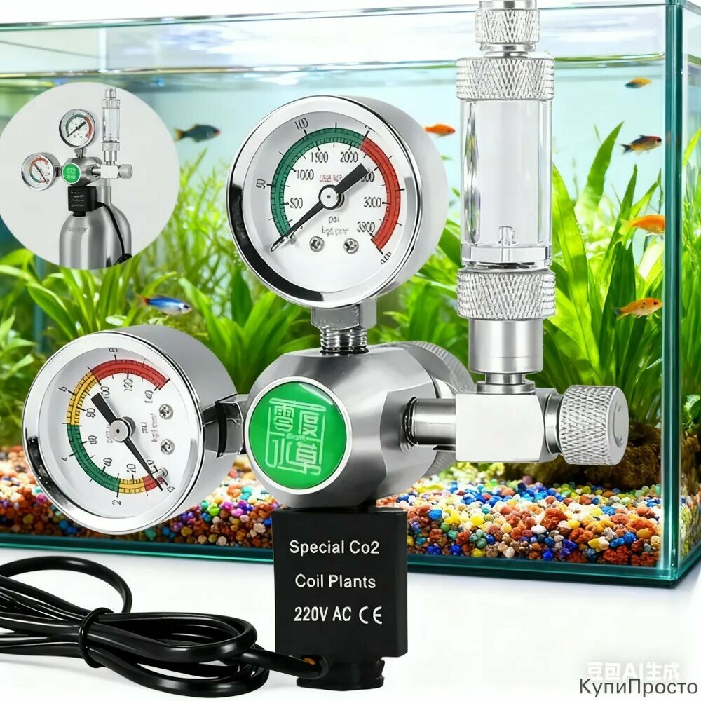 Редуктор CO2 для аквариума: набор для систем со2 без баллона с электромагнитным клапаном
