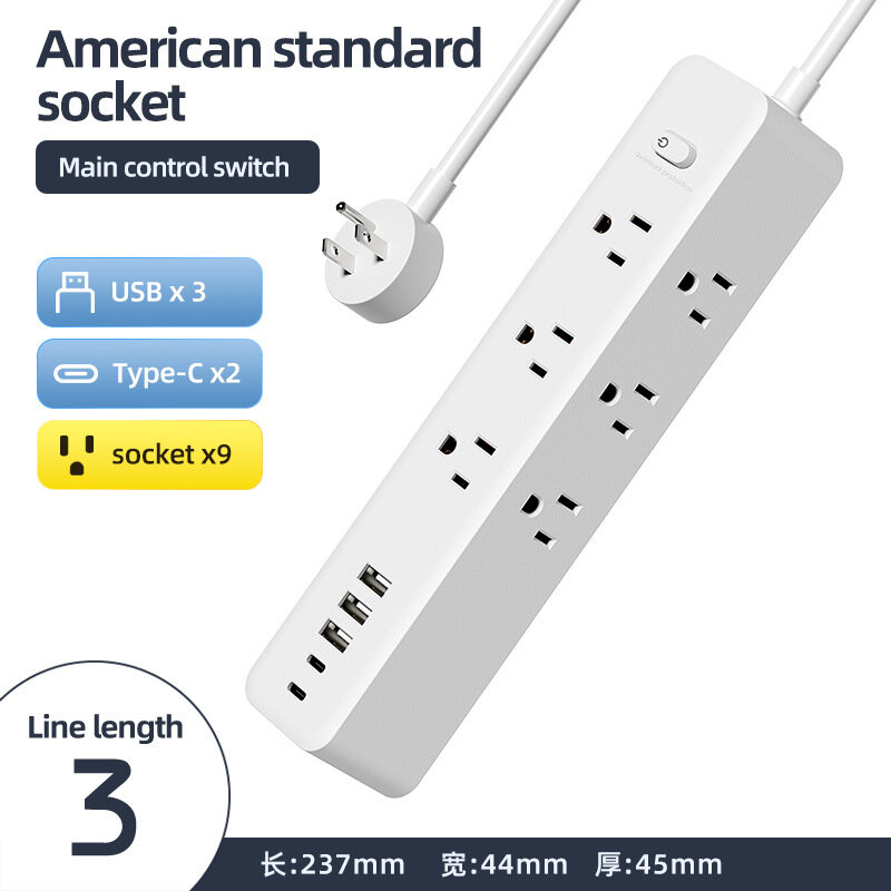 Новый стандарт США USB мультипорт PD быстрая зарядка удлинитель с двойными боковыми розетками