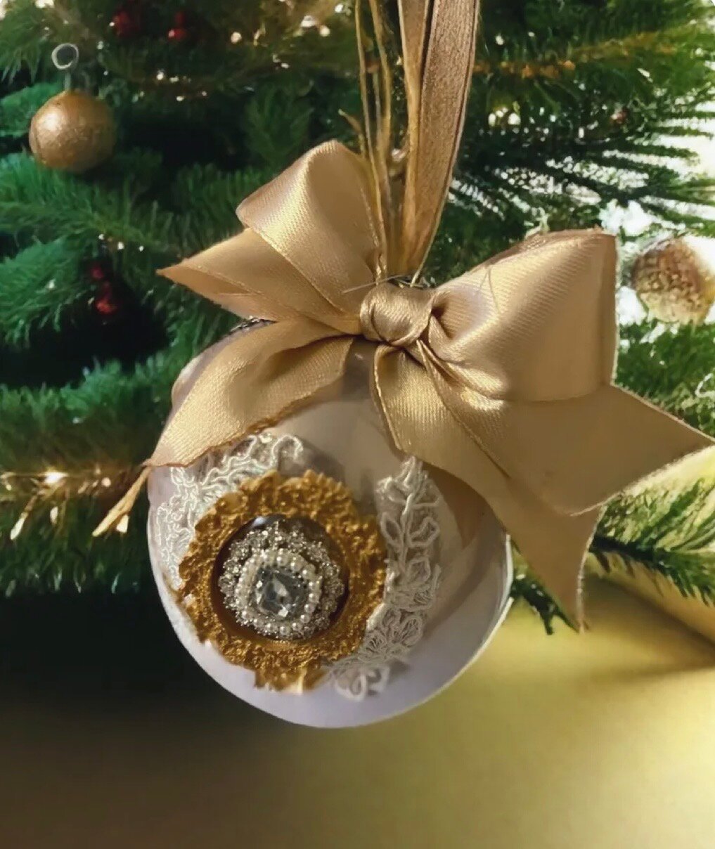 Новогодний шар на елку ручной работы. Авторский дизайн. Диаметр 8 см