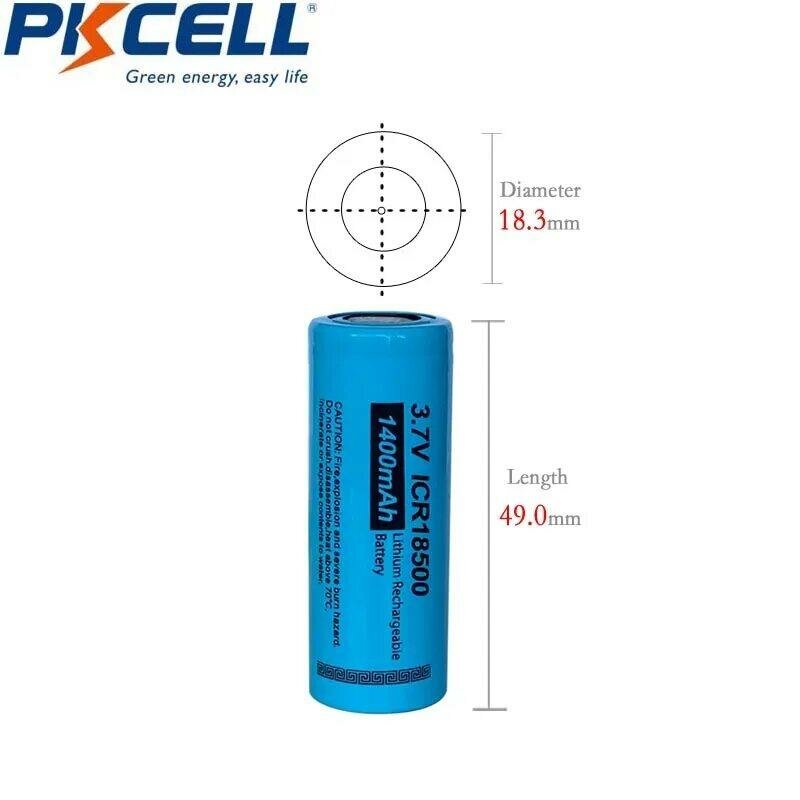 Элемент питания Pkcell ICR18500 3.7V 1400mAh (без защиты, плоский плюс) ICR18500-1S, 1шт.