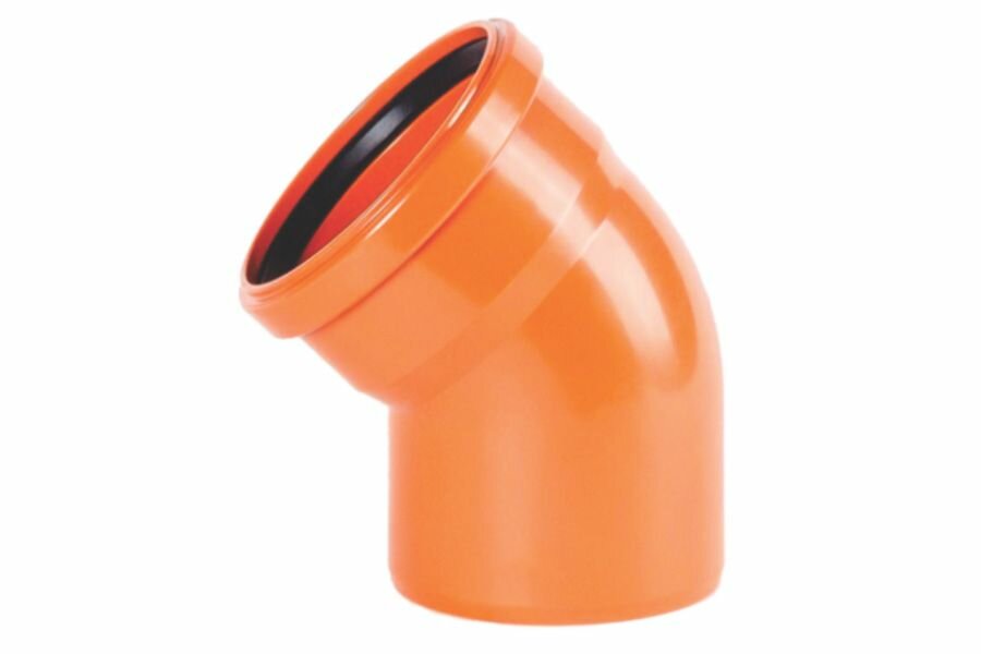 Отвод канализационный Хемкор 110 мм, угол 45 градусов, для наружной канализации, рыжая