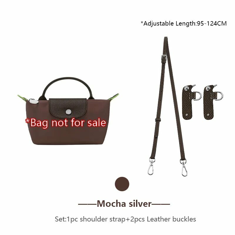 Кожаный ремень для сумки через плечо Longchamp Mini, плечевой ремень для сумки, Mocha silver set